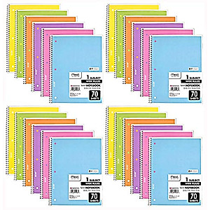 Mead Spiral Notebook, 24 Pack of 1-Subject Wide Ruled Spiral Bound Notebooks, Pastel Color Cute school Notebooks, 70 Pages