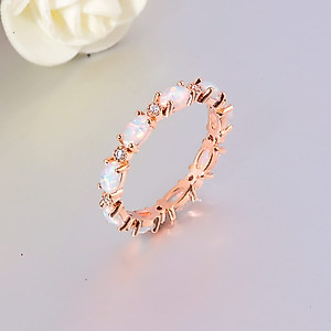 CiNily Gold Rings 14K Gold Plated Created Opal Rings for Women Engagement | Wedding | Eternity Bands Cubic Zirconia Promise Rings for Her Diamond Accents Ring Size 6-10.5