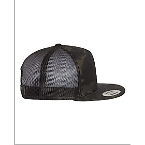 Personalize Text Five-Panel Classic Trucker Cap - 6006 - / Custom Text Hats/Embroidery Text Hats/Flat Bill Hat (MulticamBlack/Black)