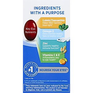 Ocuvite Eye Vitamin & Mineral Supplement, Contains Zinc, Vitamins C, E, Omega 3, Lutein, & Zeaxanthin, Bausch & Lomb Ocuvite Adult 50+ Eye Vitamin & Mineral Softgels, 50 Count (Packaging May Vary)