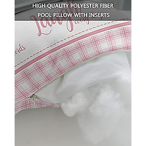 Recliner Head Pillow Ledge Loungers Chair Pillows with Insert Pink Plaid Love Laught Live Lumbar Pillow with Adjustable Strap Outdoor Waterproof Patio Pillows for Couch Beach Pool Office Chair, 2 PCS