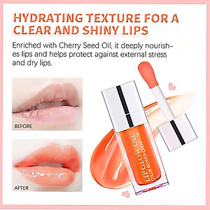 TENGLONG Hydrating Lip Glow Oil, Moisturizing Lip Gloss, Plumping Lip Oil, Non-Sticky Long Lasting Lip Oil Gloss, Transparent Lip Oil Tinted, Reduce lip lines (Cherry)