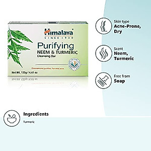 Himalaya Purifying Neem & Turmeric Cleansing Bar for Clean and Healthy Looking Skin, 4.41 Oz (125 gm)