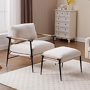 LukeAlon Mid-Century Chenille Accent Chair, Ultra Soft Living Room Chair with Metal Legs Modern Armchair Lounge Chairs Upholstered Comfy Leisure Chair for Bedroom Reception Area Reading Room, Beige