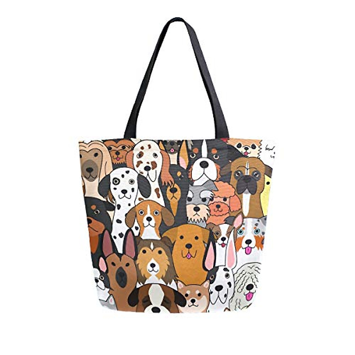 ALAZA Large Canvas Tote Bag Cute Doodle Dog Print Animal Shopping Shoulder Handbag with Small Zippered Pocket