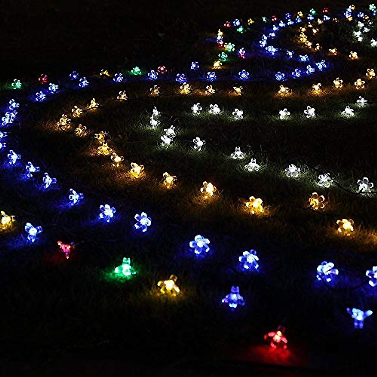 Venhoy String Lights Sakura Shape Color Solar 50LED Light String, Solar String Lights, Curtain Light, Fairy String Light, Starry String Lights, Garden, Patio, Home, Wedding, Party, Christmas