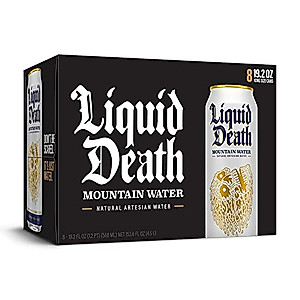 Liquid Death, Still Mountain Water, Real Mountain Source, Natural Minerals & Electrolytes, 8-Pack (King Size 19.2oz Cans)