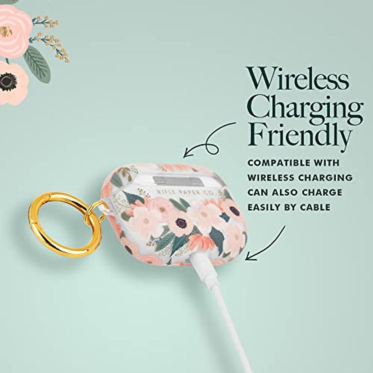 Rifle Paper Co. Airpods Pro Case Cover with Keychain [Wireless Charging Compatible] [Visible LED] Cute Case for Apple AirPods Pro with Floral Design, Anti Scratch, Slim, Shockproof - Wild Flowers