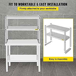 VEVOR Double Overshelf, Double Tier Stainless Steel Overshelf, 30 in. L x 12 in. W Double Deck Overshelf, Height Adjustable Overshelf for Prep & Work Table in Kitchen, Restaurant