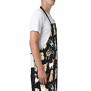 Cute Dog Grooming Apron,Funny Pet Grooming Waterproof Aprons for Women With 2 Pockets & Adjustable Neck,Black Gold Chef Aprons Christmas Gifts for Kitchen Cooking Baking Gardening