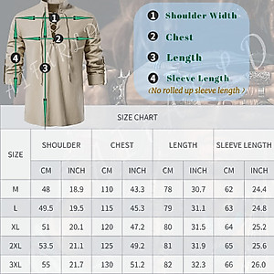 AIFARLD Men's Long Sleeve Shirts Retro Style Lace up for Medieval Viking Hippie Halloween Cosplay Pirate Renaissance Costume Khaki
