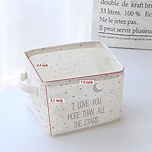 Slytem Storage Bin Basket Organizer Container Cube Rectangle with Handles Linen Canvas Jute Collapsible (#1: 7.8" Long × 6.3" Wide × 5.1" high, Gray Stars Moon)