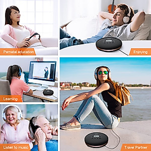 HOTT CD711T Bluetooth Rechargeable Portable CD Player for Home Travel and Car with Stereo Headphones and, Anti Shock Protection-Black