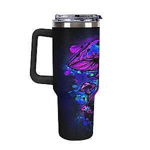 40oz Insulated Tumbler with Handle & Straw Stainless Steel Vacuum Sealed Water Bottle Leakproof Travel Mug for Car, Outdoor & Home BPA-Free Double Wall Cold Hot Beverage Thermos Sewant mushrooms