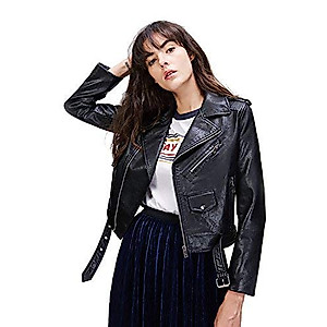 LY VAREY LIN Women's Faux Leather Motorcycle Jacket PU Slim Short Biker Coat (XL, Black)