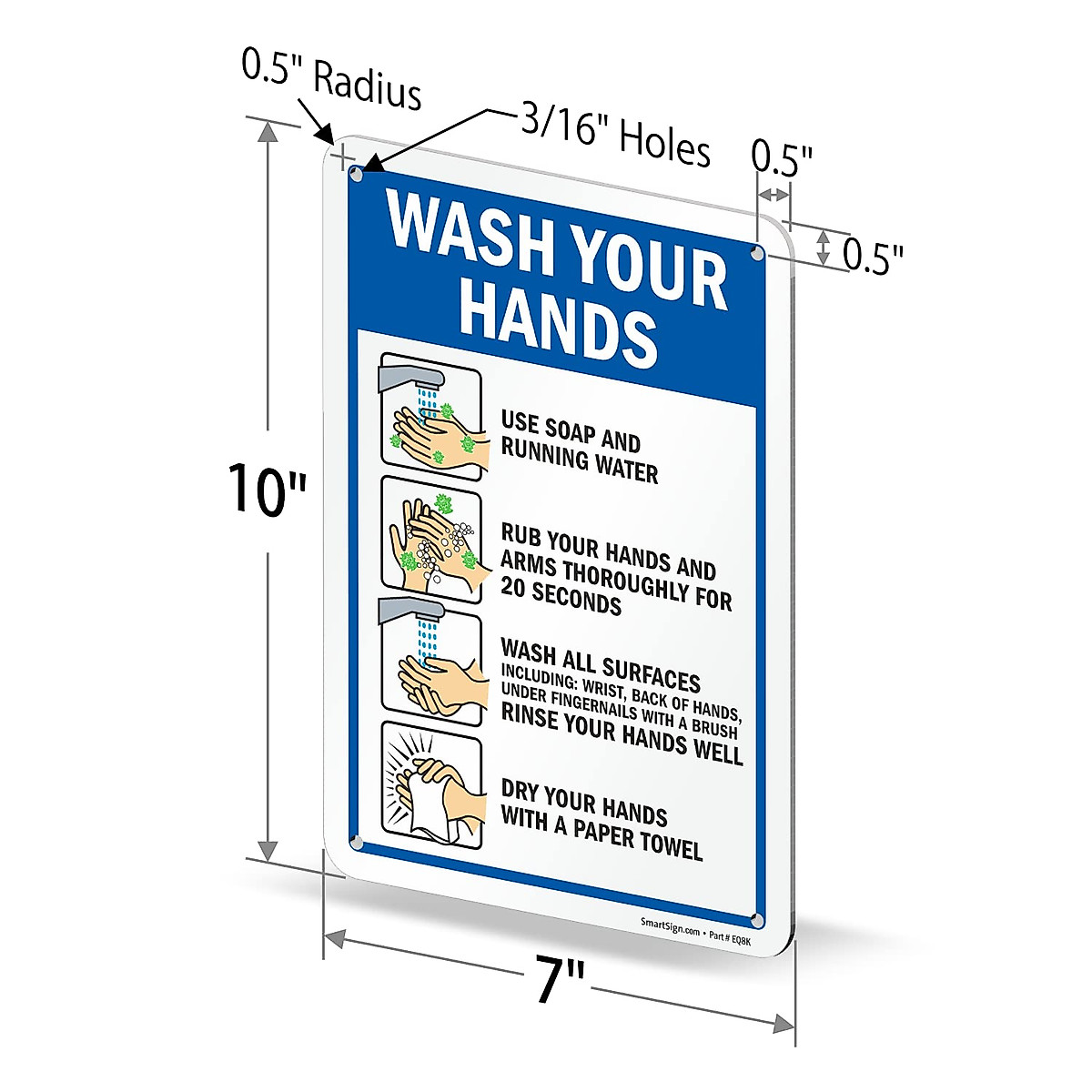 SmartSign 10 x 7 inch “Wash Your Hands” Metal Sign with Instructions, Screen Printed, 40 mil Laminated Rustproof Aluminum, Multicolor, Made in USA