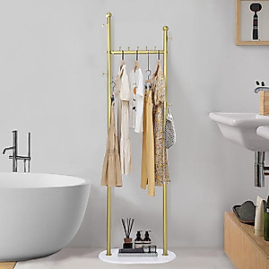 tonchean Gold Coat Rack Metal with Natural Marble Base Free Standing Clothes Rack Hotel Hall Tree for Hanging Clothes, Bags, Hats for Bedroom, Office, Hallway, Entryway, Living Room