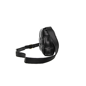 Olivia Miller Women Quilted Woven Black Faux Vegan Leather Front Flap Cassette Crossbody Shoulder Bag Adjustable Shoulder Strap Chic Square Designer Casual Purse Handbag