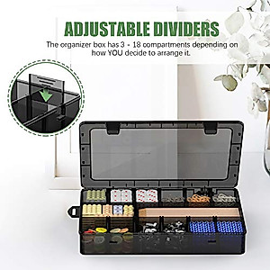 18 Grids Plastic Organizer Storage Box for Washi Tape, Tackle Box Organizer, Clear Black Spill Proof Container Jewelry Box with Adjustable Removable Dividers for Beads Art DIY Crafts