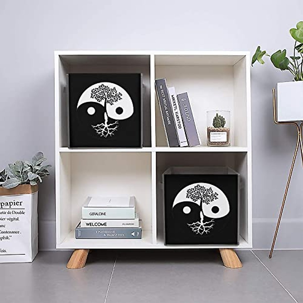 Tree of Life Yin Yang Collapsible Storage Bins Basics Folding Fabric Storage Cubes Organizer Boxes with Handles