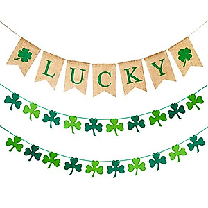 St Patricks Day Decorations, Irish Decor, Lucky Shamrock Garland Banner, for Holiday and Spring Felt – 3PC…