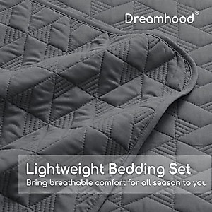 Dreamhood Full/Queen Quilt Bedding Set, Grey Pattern Polyester Bedspread Set, Lightweight Quilts Breathable Coverlet Set, Ultra Soft for All Season (1 Quilt, 2 Pillow Shams)