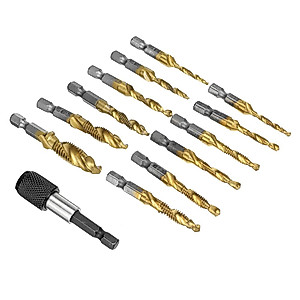 MTSAS 13pcs M3-M10 Metric Screw Thread Tap Drill Bits Set Hex Shank Drill Bit Screw Compound Tap Hand Tools with Joint Rod (C)