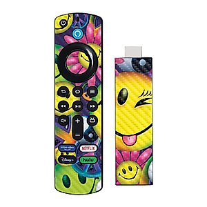 MightySkins Carbon Fiber Skin Compatible with Amazon Fire TV Stick 4K Max - Peace Smile | Protective, Durable Textured Carbon Fiber Finish | Easy to Apply and Change Styles | Made in The USA