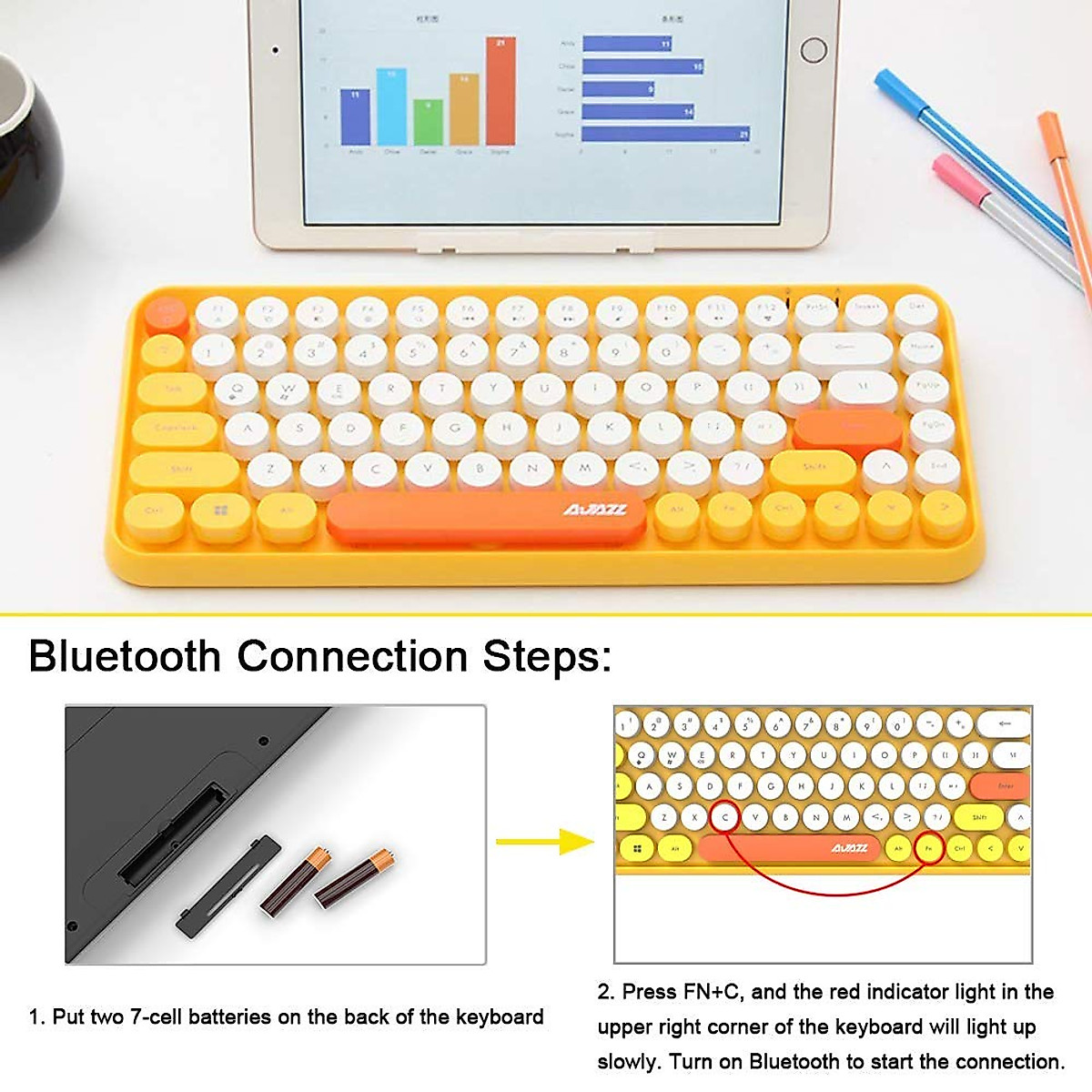 FELICON Wireless Bluetooth Keyboard Mini Portable 84-Key Keyboard Compatible with Android, Windows, PC, Tablet-Dark, Perfer for Home and Office Keyboards