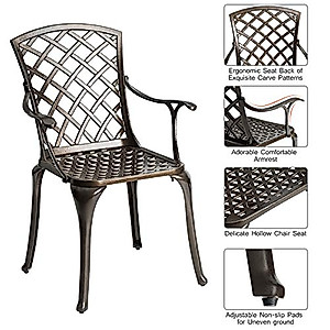 Giantex Patio Chairs Set of 2, Outdoor Dining Chairs Cast Aluminum, Durable Solid Legs, Bistro Chair w/Hollow Seat Back, Antique Armchairs for Lawn Porch Garden Backyard Poolside Deck