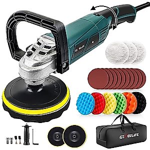 GEVEELIFE Buffer Polisher, 1600W 7 Inch/6 Inch Polisher, 7 Variable Speed 1000-3500 RPM Car Buffer Polisher Waxer with Adjustable Grip, Detachable Handle for Car, Boat Sanding, Polishing, Waxing