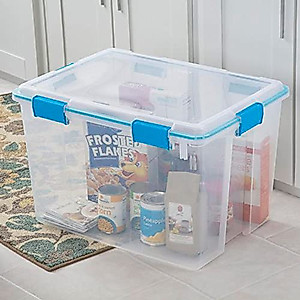 Sterilite 80 Quart Clear Plastic Stackable Storage Container Box Bin with Air Tight Gasket Seal Latching Lid Long Term Organizing Solution, 8 Pack