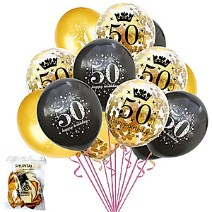 50th Birthday Balloons Black Gold Party Decorations Latex Gold Confetti Balloon for Women Men 50 Year Old Anniversary Theme Birthday Party Supplies 15 Pack 12 Inch (50th Birthday Decorations)