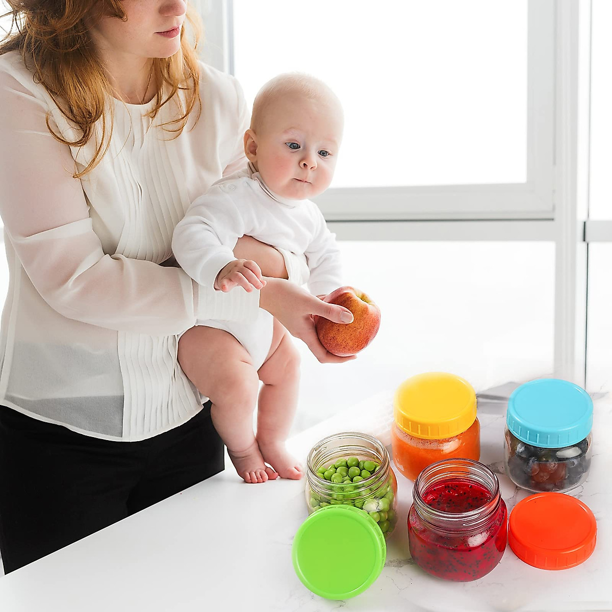 GoldArea 12 Pack Baby Food Containers, 8 oz Glass Storage Containers with Lids, Baby Feeding Supplies, Glass Snack Containers for Kids, Glass Baby Food Jars, 2 Pcs Baby Spoons Included