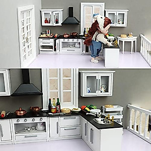 Dollhouse Kitchen Furniture, Modern Style 1:12 Mini Dollhouse Kitchen Cabinet Simulation Life Scene Lifelike Ample Shelf Space for Bar for Kids