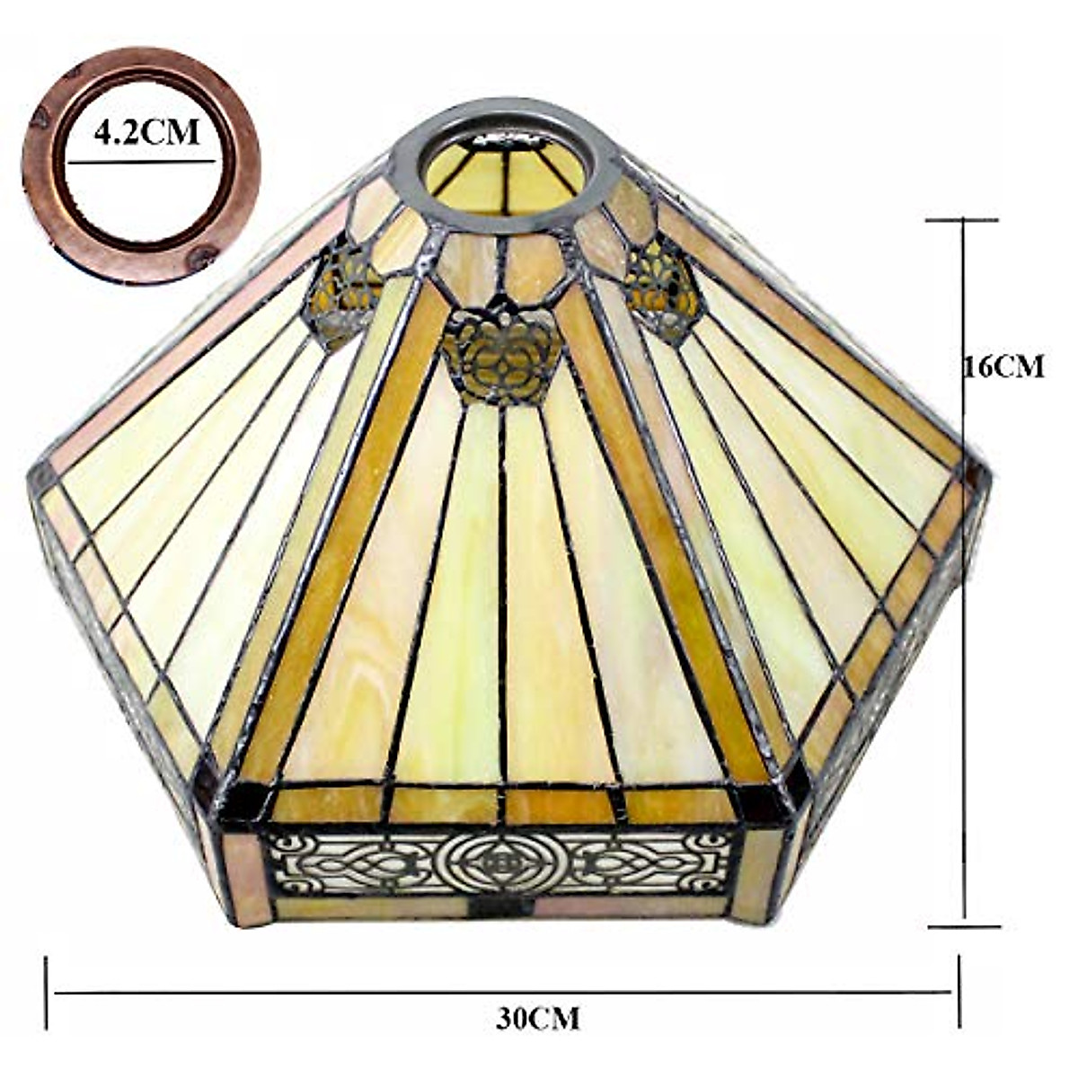 WERFACTORY Tiffany Lamp Shade Replacement 12X10X6 Inch Yellow Hexagon Stained Glass Mission Lampshade Only 1-5/8-Inch Fitter Opening for Arched Floor Lamp-Torchiere Lamp-Pendant Light S011 Series