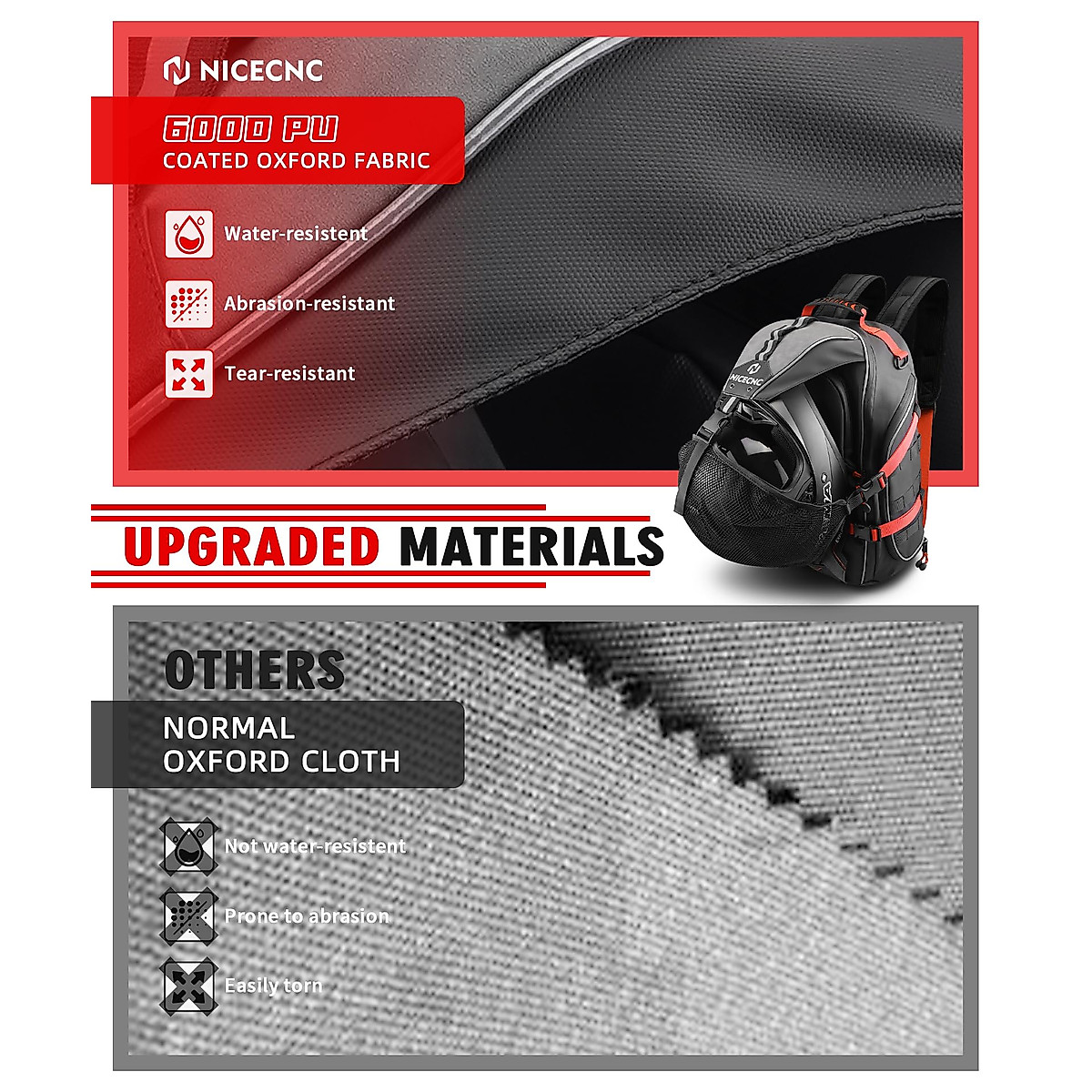 NICECNC Motorcycle Helmet Backpack 35L Large Capacity Motorcycle Helmet Bag, Universal Motorcycle Riding Backpacks for Men Motorcycle Lugguge Storage Bag with Hidden Helmet Net, Red