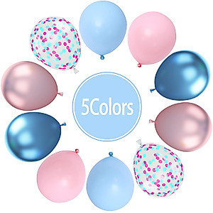 Paready Macaron Pink and Blue Balloons, 60 Pcs 12 Inch Baby Shower Party Balloons, Metallic Blue Pink Balloons for Gender Reveal Birthday Baby Shower Wedding Bridal Shower Party Graduation Decoration