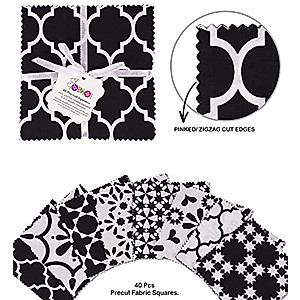 Soimoi Geometrical Stencils Print Precut 5-inch Cotton Fabric Quilting Squares Charm Pack DIY Patchwork Sewing Craft- White & Black