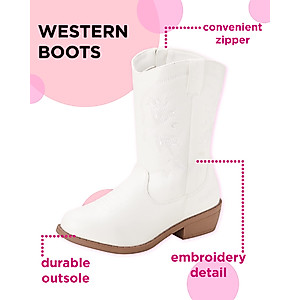 bebe Girls' Cowgirl Boots - Classic Western Cowboy Boots - Mid Calf Boots for Toddlers, Little Girls, and Big Girls, Size 2 Little Kid, White
