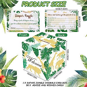 51 Pieces Safari Baby Shower Card Box Holder and Advice Cards Safari Diaper Raffle Cards Diaper Raffle Game Box Tickets for Safari Jungle Zoo Animals Themed Baby Shower Party Decorations Supplies