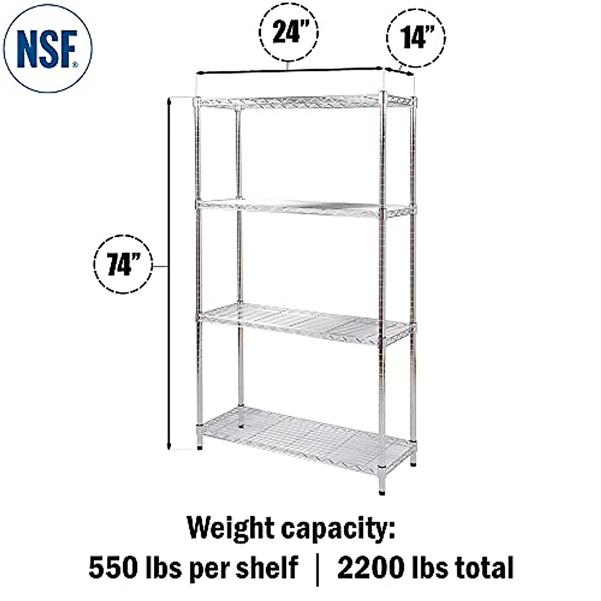 Regal Altair 14" Deep x 24" Wide x 74" High 4 Tier Chrome Wire Shelving Kit | NSF Commercial Storage Rack Unit