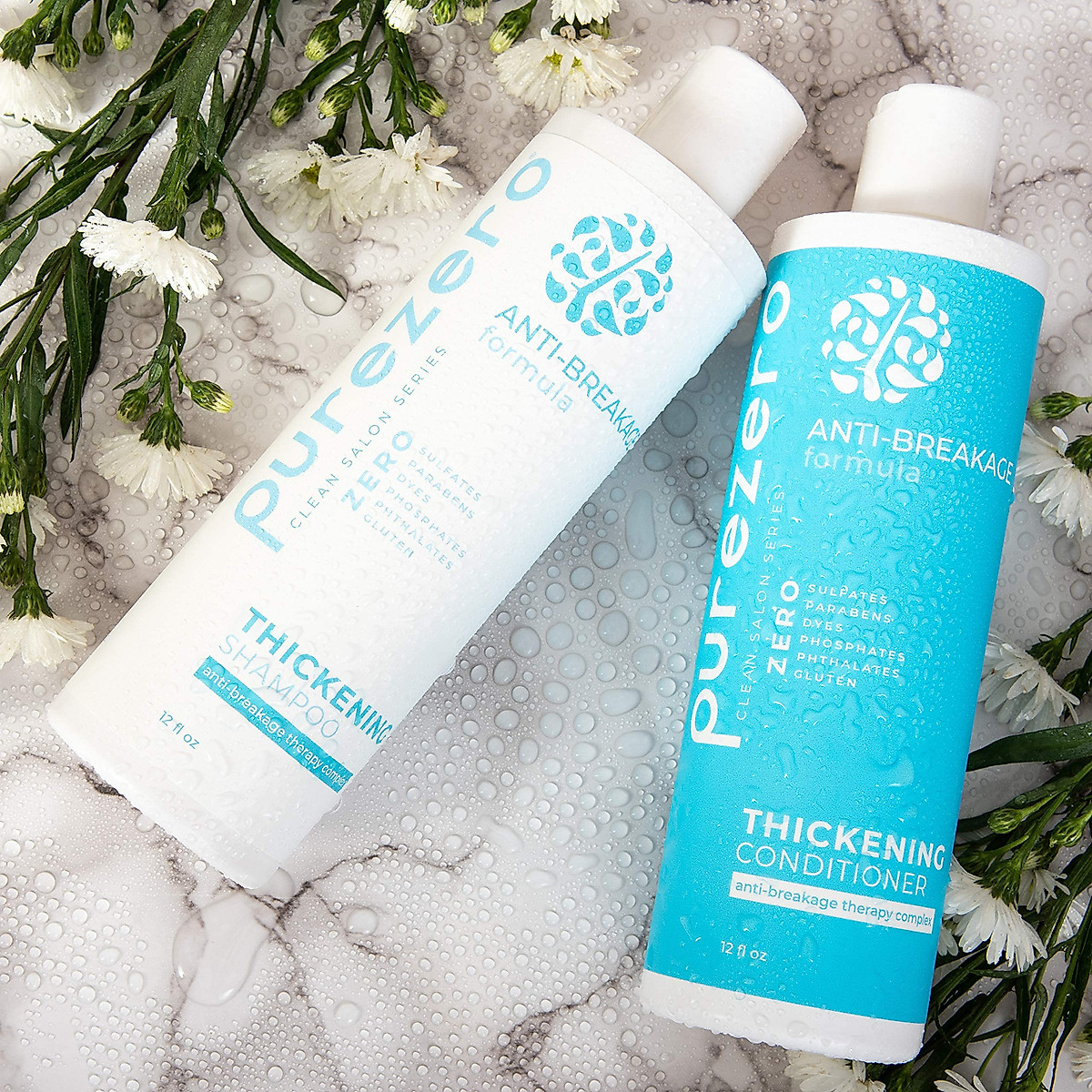 Purezero Anti-Breakage & Thickening Shampoo Conditioner set, For Hair Loss & Hair Thinning, With Biotin, Vitamin C, Caffeine and Saw Palmetto, 100% Vegan & Cruelty Free, Color Safe, 24 ounces