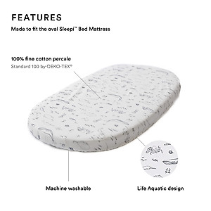 Stokke Sleepi Fitted Sheet by Pehr, Life Aquatic - Soft Sheets for Stokke Sleepi Crib/Bed - Available in Playful Patterns - 100% Cotton Percale