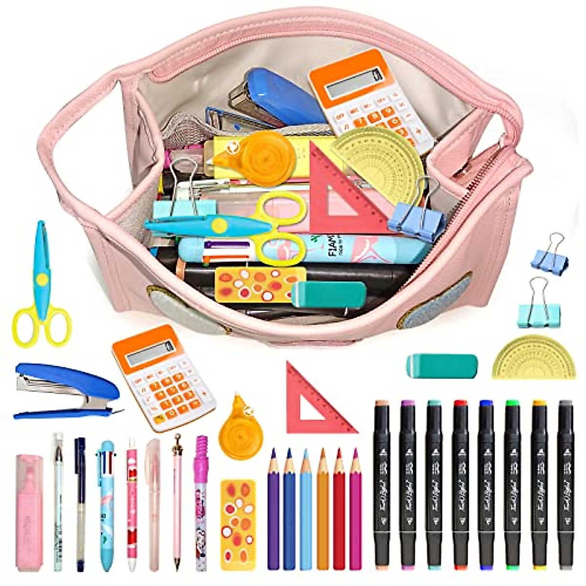 BYXEPA Preppy Heart Makeup Bag with Pocket Cosmetic Bag Waterproof Make up Travel Accessories Case Kids Portable Storage for Teen Girls Gift (Pink-Hearts)