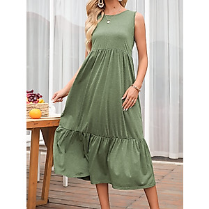 ANRABESS Women Summer Casual Sleeveless Crewneck Sundress Aline Flowy Tiered Maxi Long Beach Dress Vacation Outfits Large Green