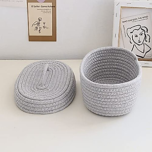 Atyhao Storage Bins,Desktop Storage Box with Lid Handmade Cotton Rope Storage Basket for Makeup Sundries Snack Needles (Grey)