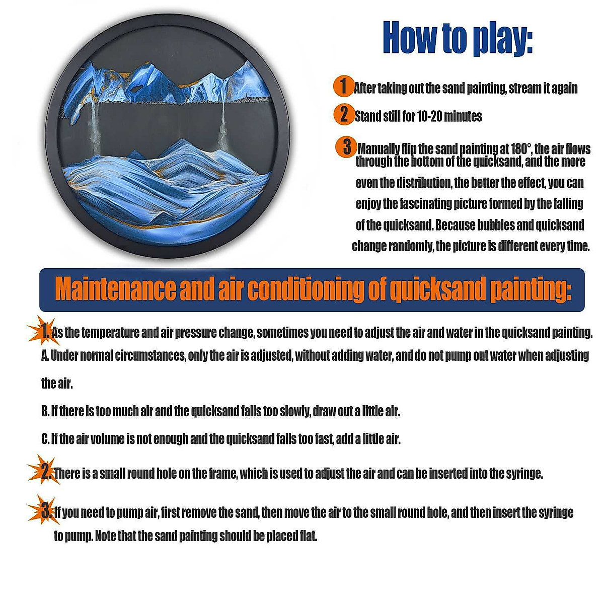 ETULLE Moving Sand Art Picture, 360° Rotating Wall Art Mounted Glass Crafts, Round Glass 3D Deep Sea Sandscape in Motion Display Flowing Sand Gift for Home Office Wall Art Decor