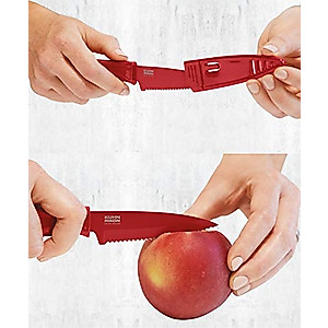 KUHN RIKON COLORI Non-Stick Serrated Paring Knife with Safety Sheath, 4 inch/10.16 cm Blade, Black