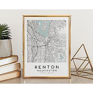 RENTON Washington City Map, USA WA, gifts for her, Minimalist Map print, Office Print, modern map poster, best friend gift, Digital Download